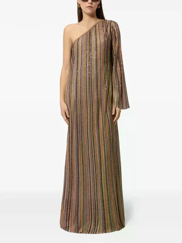 Missoni Striped Sequin One-shoulder Maxi Dress - Brown