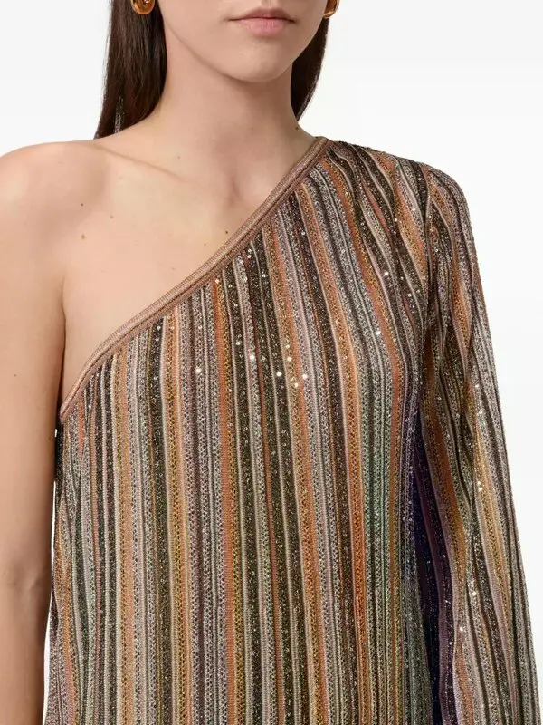 Missoni Striped Sequin One-shoulder Maxi Dress - Brown