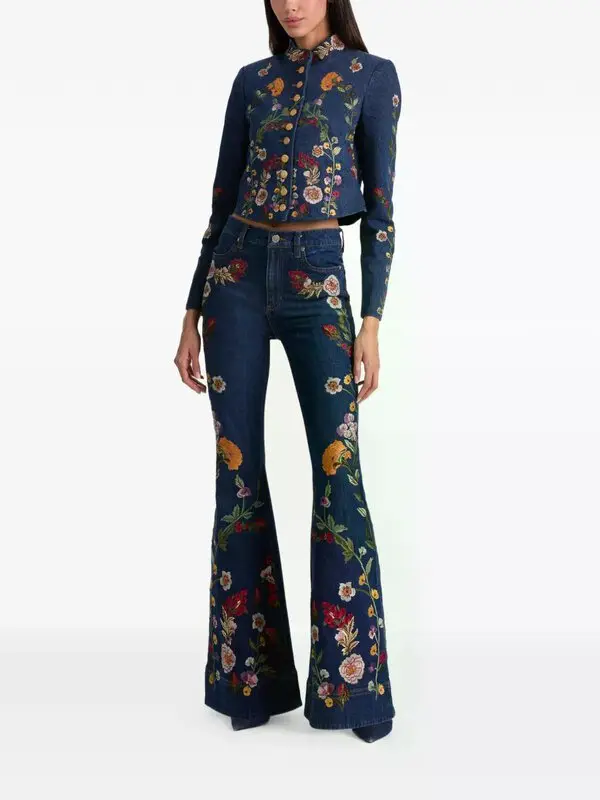 Alice + Olivia Floral Embroidered Bell-bottom Jeans