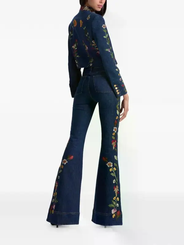 Alice + Olivia Floral Embroidered Bell-bottom Jeans