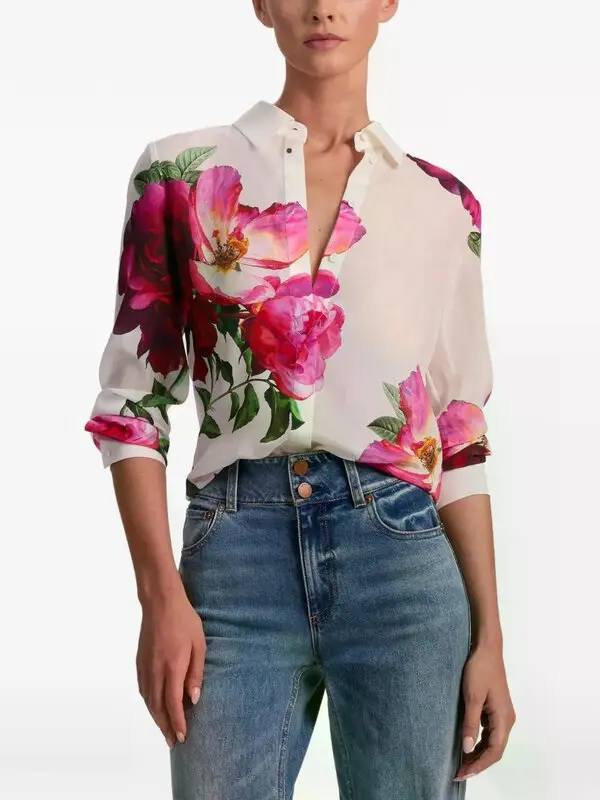Alice + Olivia Floral Print Willa Shirt - Neutrals