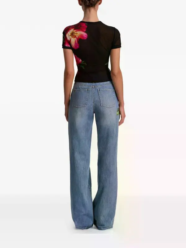 Alice + Olivia Tess Floral Mesh Crewneck T-shirt - Black