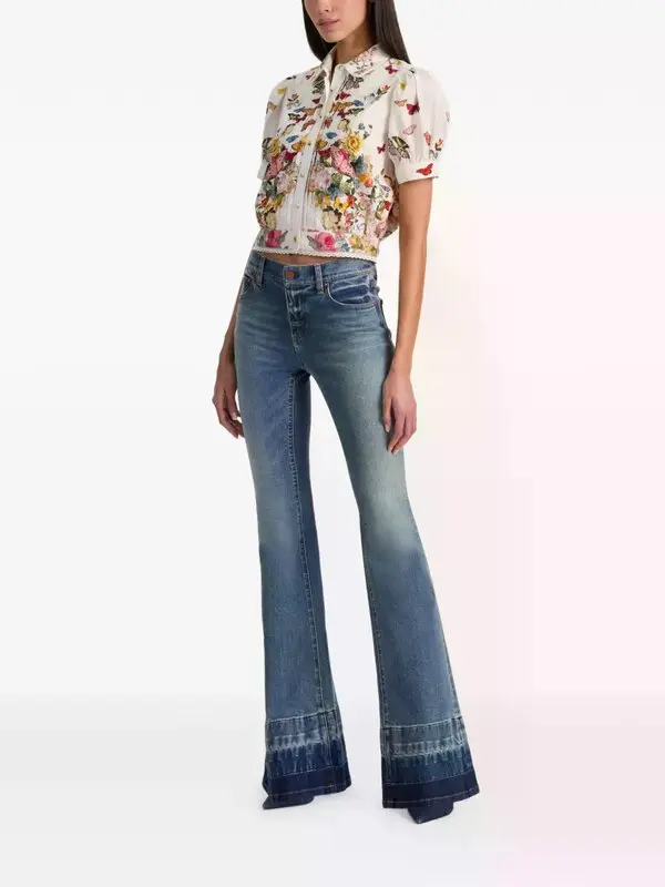 Alice + Olivia Floral Puff-sleeve Cropped Shirt