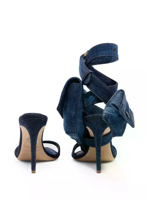Dsquared2 Denim Twin Heeled Sandals With Pocketed Wrap Belt - Blue