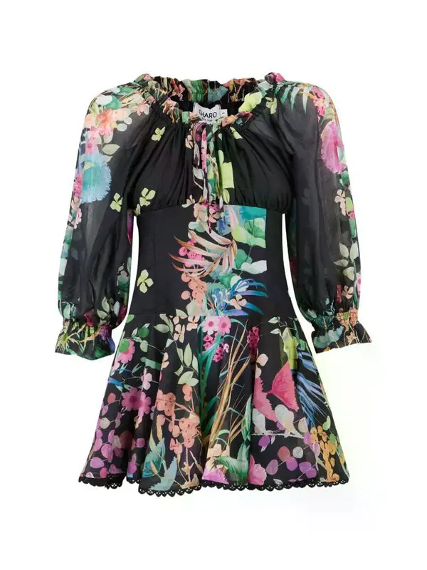 Charo Ruiz Ibiza Nai Floral-print Mini Dress - Black