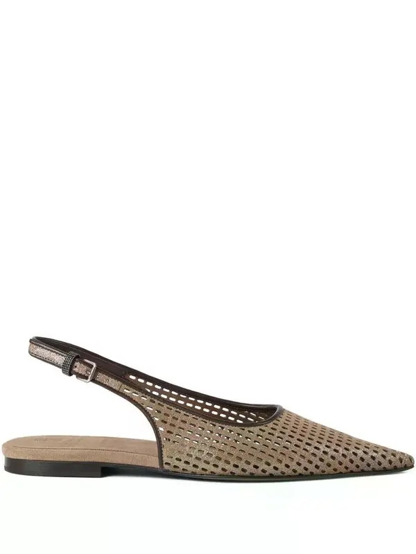 Brunello Cucinelli Sparkling Leather Slingback Flats