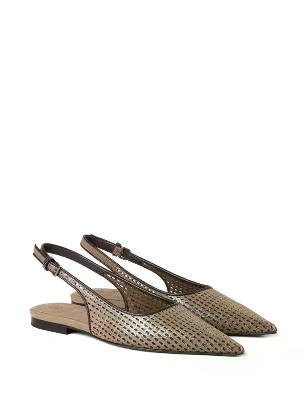 Brunello Cucinelli Sparkling Leather Slingback Flats