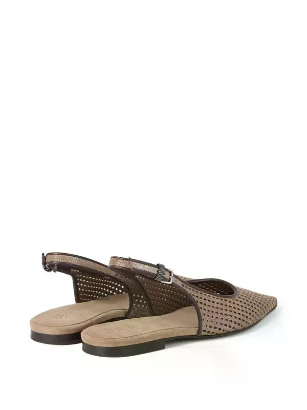 Brunello Cucinelli Sparkling Leather Slingback Flats