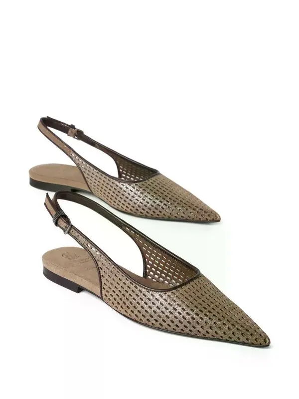 Brunello Cucinelli Sparkling Leather Slingback Flats