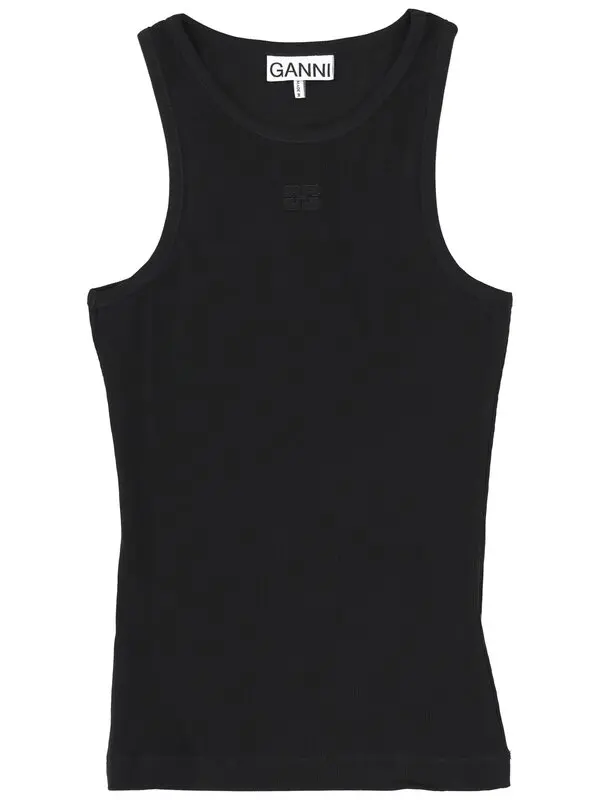 GANNI Top With Logo - Black