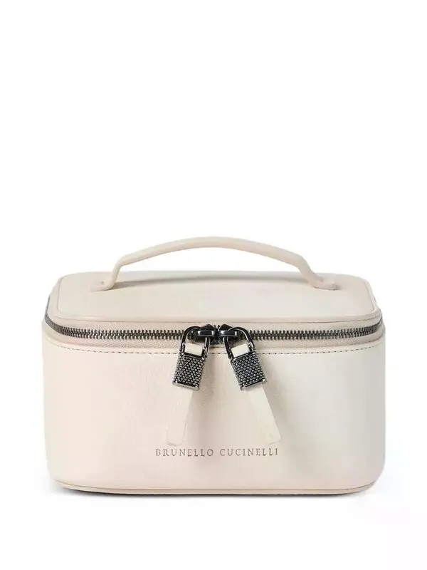 Brunello Cucinelli Grained Calfskin Jewelry Box With Shiny Zipper Pull - Neutrals