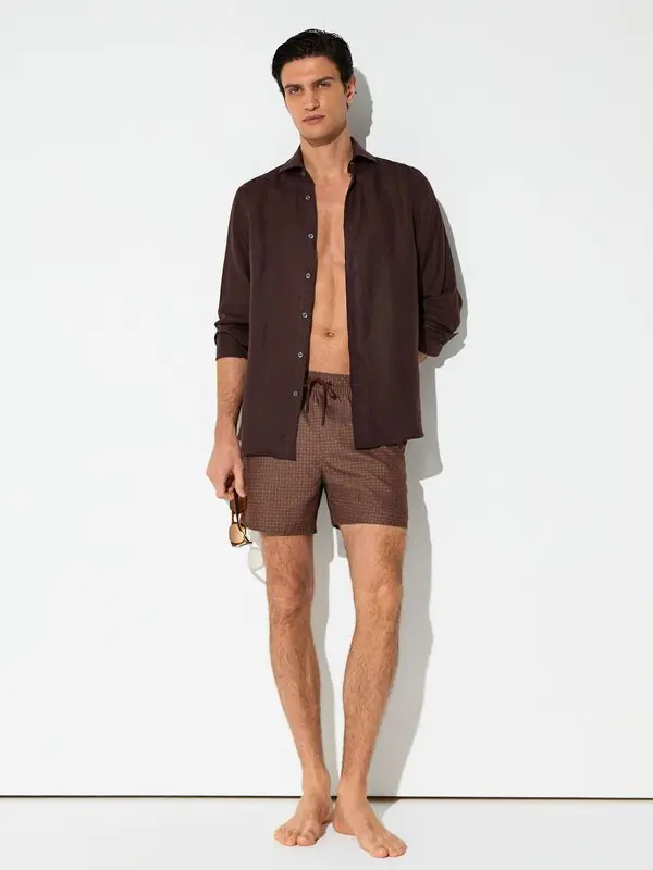REISS Geometric-print Swim Shorts - Dark Brown