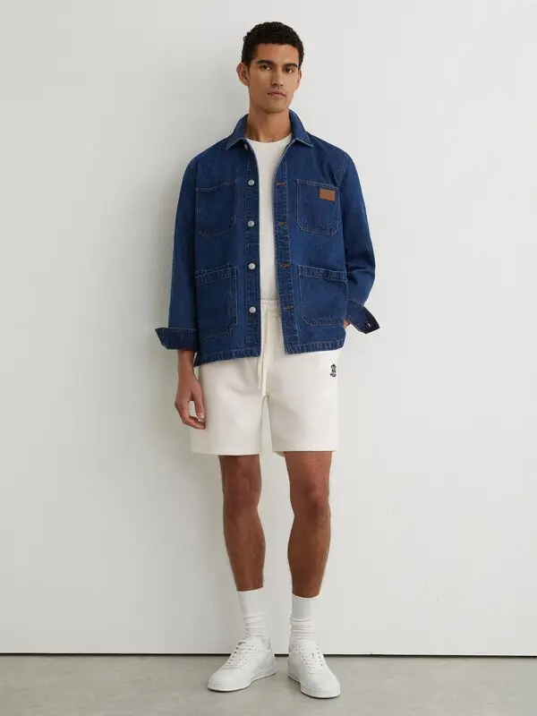 REISS Levin Monogram Cotton Shorts - Off White