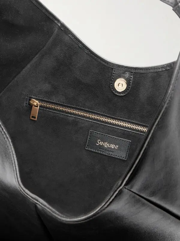 Saint Laurent Mombasa Paneled Leather Shoulder Bag - Black