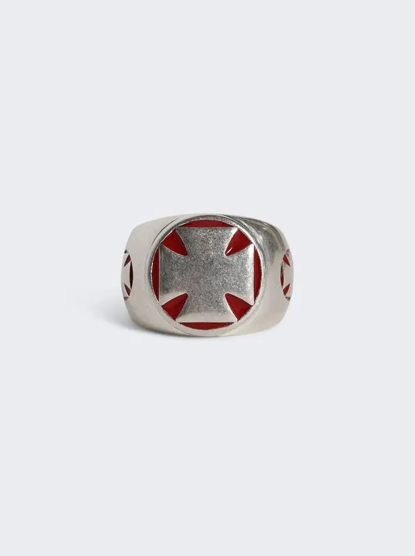 Vetements Biker Cross Signet Ring - Silver