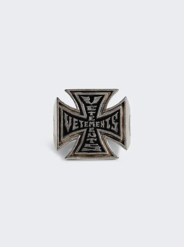 Vetements Tripple Biker Cross Logo Ring - Silver