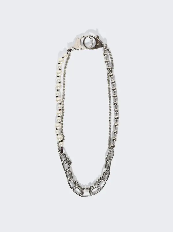 Marni Mixed-chain Necklace With Pearl Accents - Silver