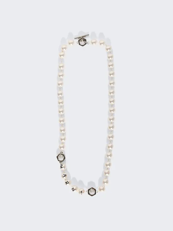 Marni Necklace With Pearl And Lettering - Silver