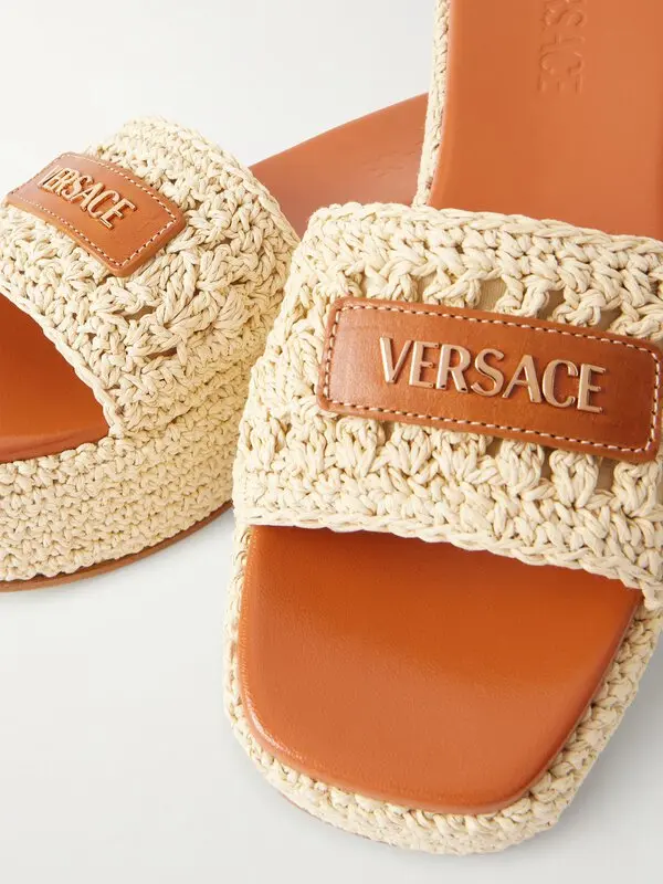 Versace Logo Raffia Platform Slides