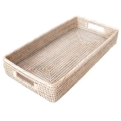 ARTIFACTS TRADING COMPANY™ Artifacts Rattan Rectangular Tray With Rounded Corners - White Wash