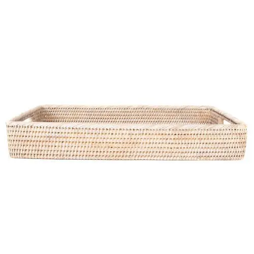 ARTIFACTS TRADING COMPANY™ Artifacts Rattan Rectangular Tray With Rounded Corners - White Wash