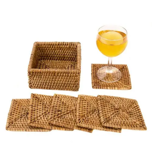 ARTIFACTS TRADING COMPANY™ Artifacts Rattan Square Coasters7 Piece Set - Honey Brown