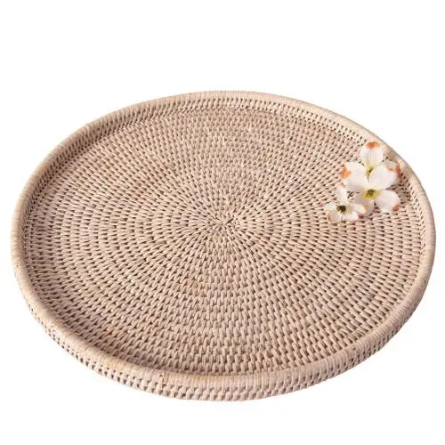 ARTIFACTS TRADING COMPANY™ Artifacts Rattan Round Flat Tray - White Wash