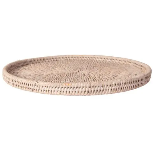 ARTIFACTS TRADING COMPANY™ Artifacts Rattan Round Flat Tray - White Wash