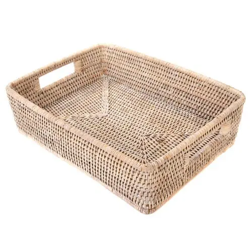 ARTIFACTS TRADING COMPANY™ Artifacts Rattan Rectangular Storage Basket With Rounded Corners - White Wash