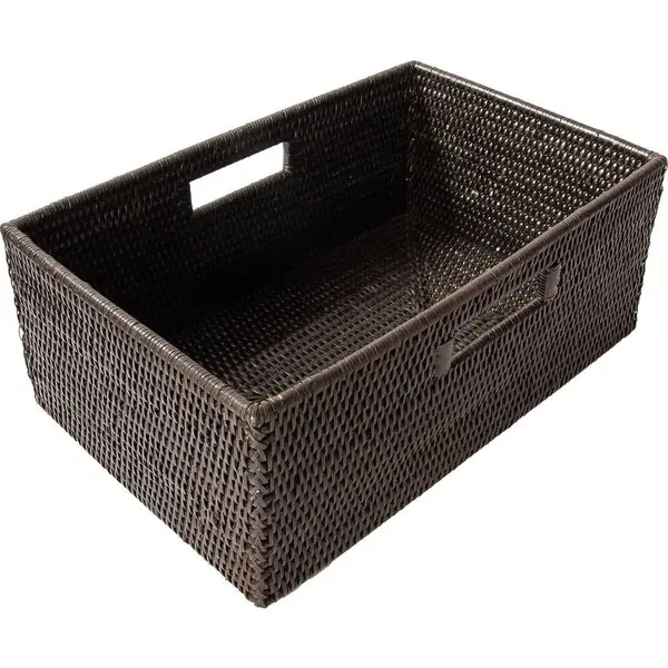 ARTIFACTS TRADING COMPANY™ Artifacts Rattan Rectangular Shelf Basket With Side Handles - Tudor Black