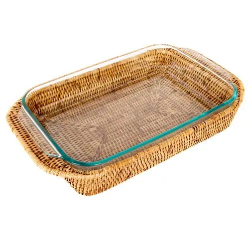 ARTIFACTS TRADING COMPANY™ Artifacts Rattan Rectangular Baker Basket With Pyrex13" Inches - Honey Brown