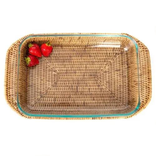 ARTIFACTS TRADING COMPANY™ Artifacts Rattan Rectangular Baker Basket With Pyrex13" Inches - Honey Brown