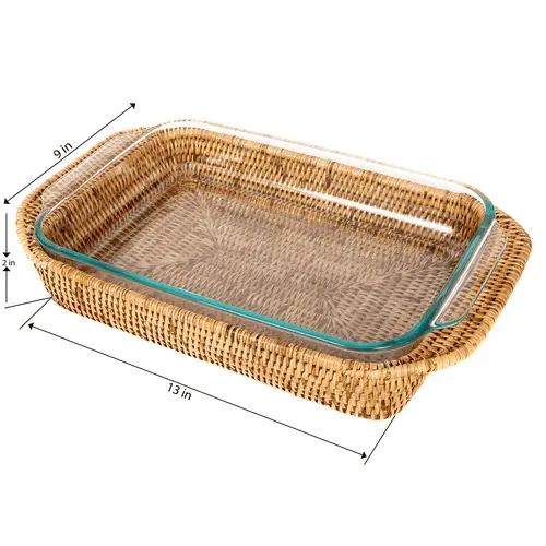 ARTIFACTS TRADING COMPANY™ Artifacts Rattan Rectangular Baker Basket With Pyrex13" Inches - Honey Brown