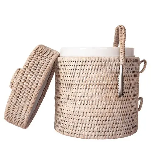 ARTIFACTS TRADING COMPANY™ Artifacts Rattan Ice Bucket With Tongs - White Wash