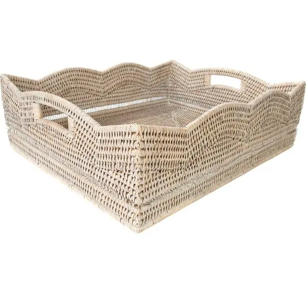 ARTIFACTS TRADING COMPANY™ Artifacts Rattan Scallop Collection Shelf Basket - White Wash
