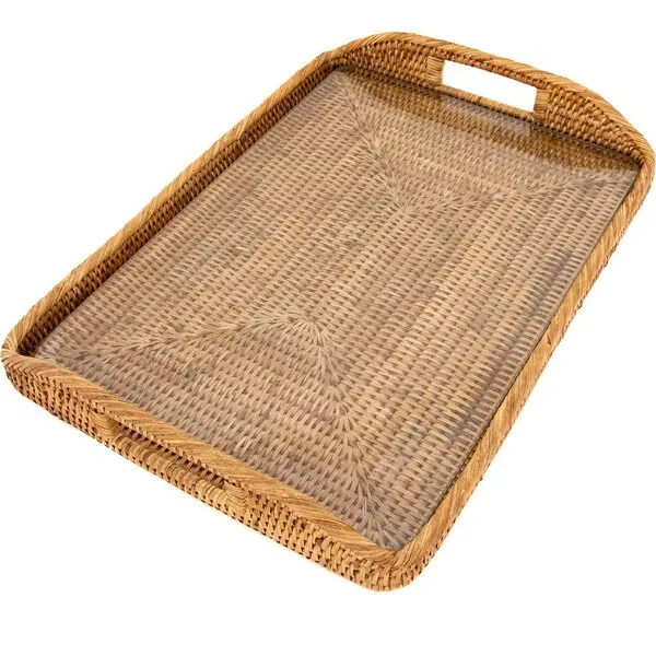 ARTIFACTS TRADING COMPANY™ Artifacts Rattan Rectangular Tray With Glass Insert - Honey Brown