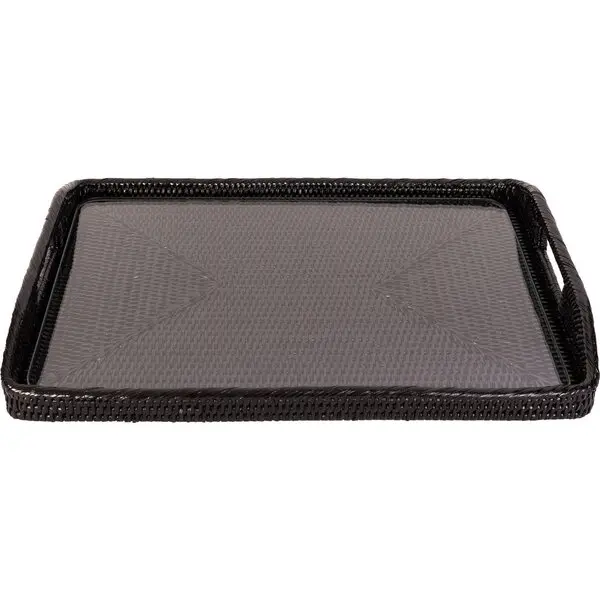ARTIFACTS TRADING COMPANY™ Artifacts Rattan Rectangular Tray With Glass Insert - Tudor Black