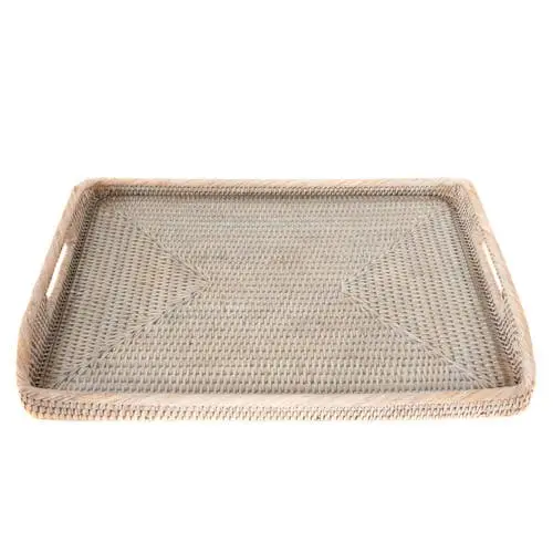 ARTIFACTS TRADING COMPANY™ Artifacts Rattan Rectangular Tray With Glass Insert - White Wash
