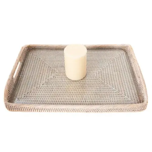 ARTIFACTS TRADING COMPANY™ Artifacts Rattan Rectangular Tray With Glass Insert - White Wash
