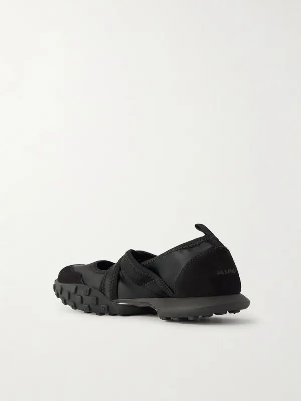 JIL SANDER Suede-trimmed Satin Sneakers - Black
