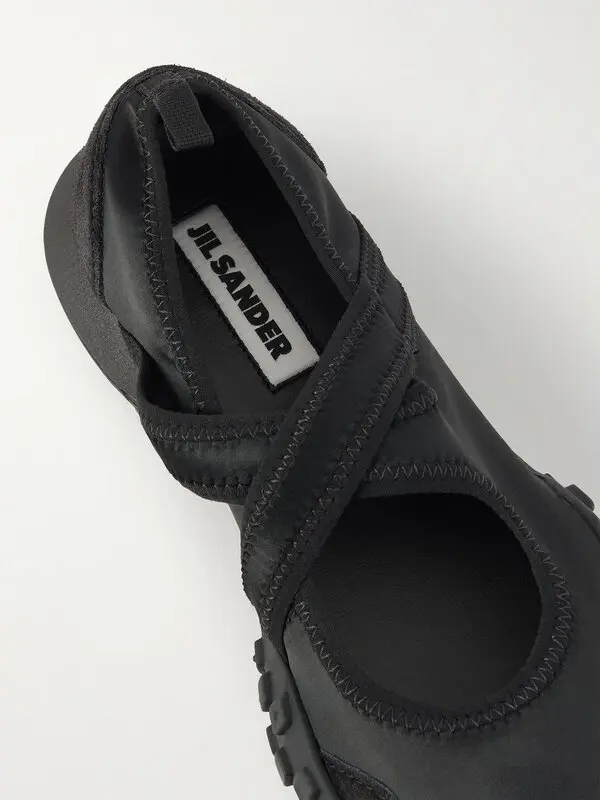 JIL SANDER Suede-trimmed Satin Sneakers - Black