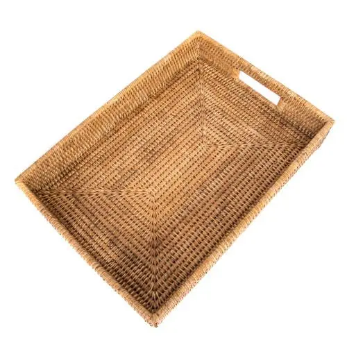 ARTIFACTS TRADING COMPANY™ Artifacts Rattan Rectangular Tray With Cutout Handles - Honey Brown
