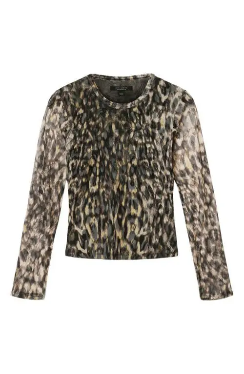 ALLSAINTS Ellie Floral Long Sleeve Mesh T-shirt - Leppo Brown