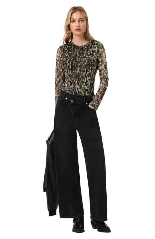 ALLSAINTS Ellie Floral Long Sleeve Mesh T-shirt - Leppo Brown