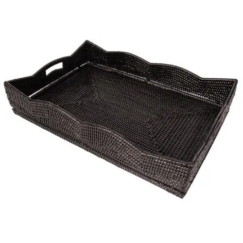 ARTIFACTS TRADING COMPANY™ Artifacts Rattan Scallop Rectangular Tray With Glass Insert - Tudor Black