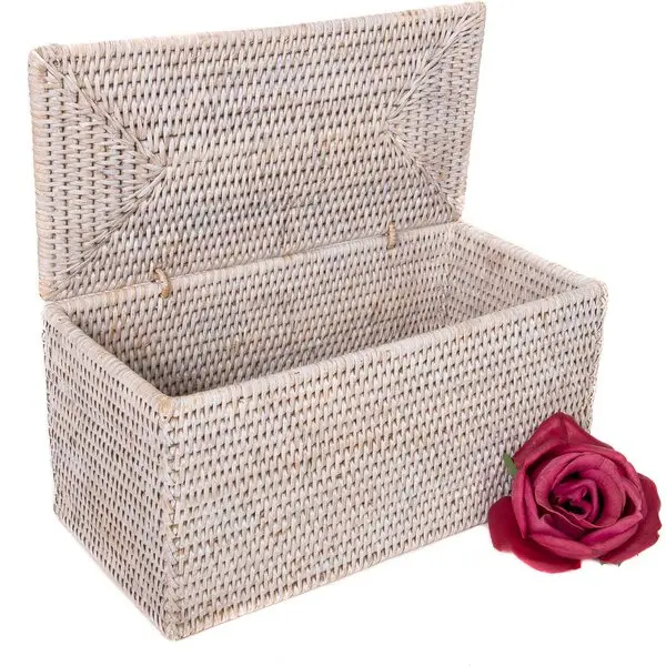 ARTIFACTS TRADING COMPANY™ Artifacts Rattan Rectangular Double Toilet Roll Holder With Hinged Lid - White Wash