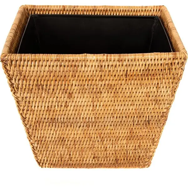 ARTIFACTS TRADING COMPANY™ Artifacts Rattan Rectangular Tapered Waste Basket With Metal Liner - Honey Brown