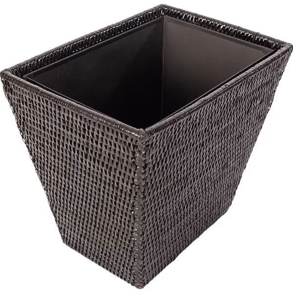 ARTIFACTS TRADING COMPANY™ Artifacts Rattan Rectangular Tapered Waste Basket With Metal Liner - Tudor Black