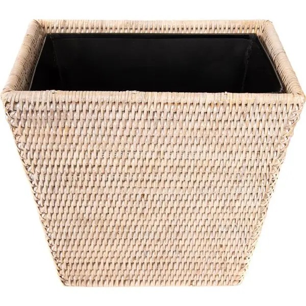 ARTIFACTS TRADING COMPANY™ Artifacts Rattan Rectangular Tapered Waste Basket With Metal Liner - White Wash
