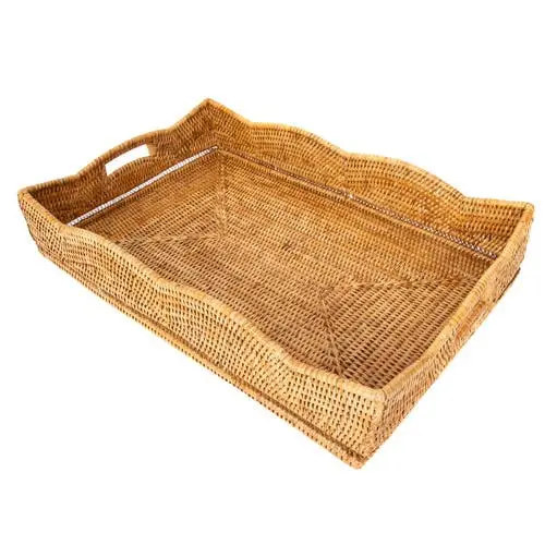 ARTIFACTS TRADING COMPANY™ Artifacts Rattan Scallop Collection Rectangular Tray - Honey Brown